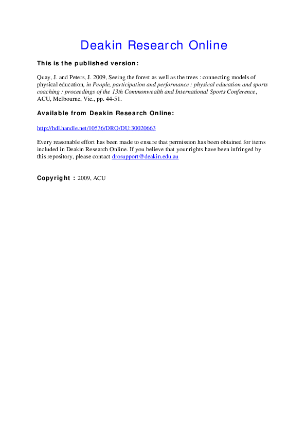 (PDF) Seeing the forest as well as the trees : connecting models of ...