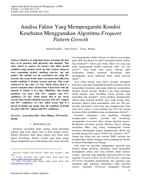 (PDF) Analisa Faktor yang Mempengaruhi Kondisi Kesehatan Menggunakan Algoritma Frequent Pattern ...