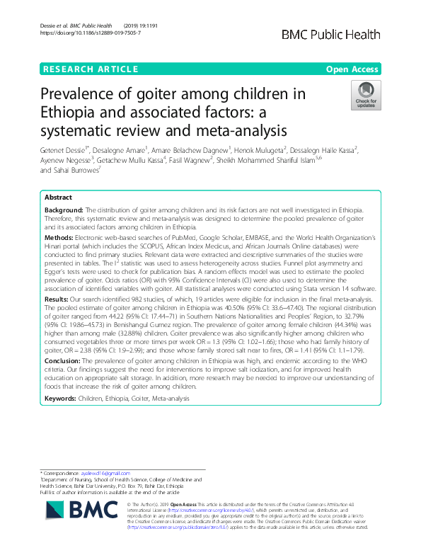 (PDF) Prevalence of goiter among children in Ethiopia and associated ...