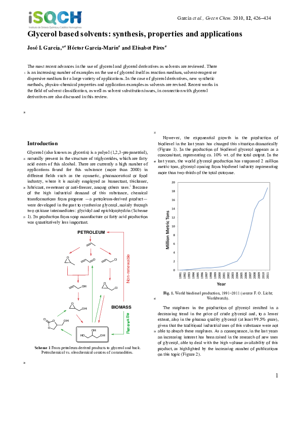 (PDF) Glycerol based solvents: synthesis, properties and applications ...