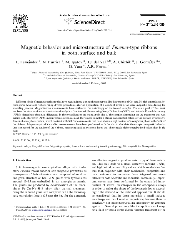 (PDF) Magnetic behavior and microstructure of Finemet-type ribbons in ...