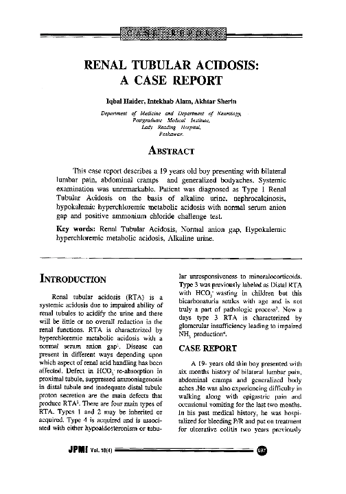 Pdf Renal Tubular Acidosis A Case Report