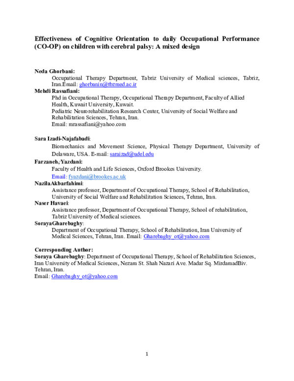 (PDF) Effectiveness of cognitive orientation to (daily) occupational ...