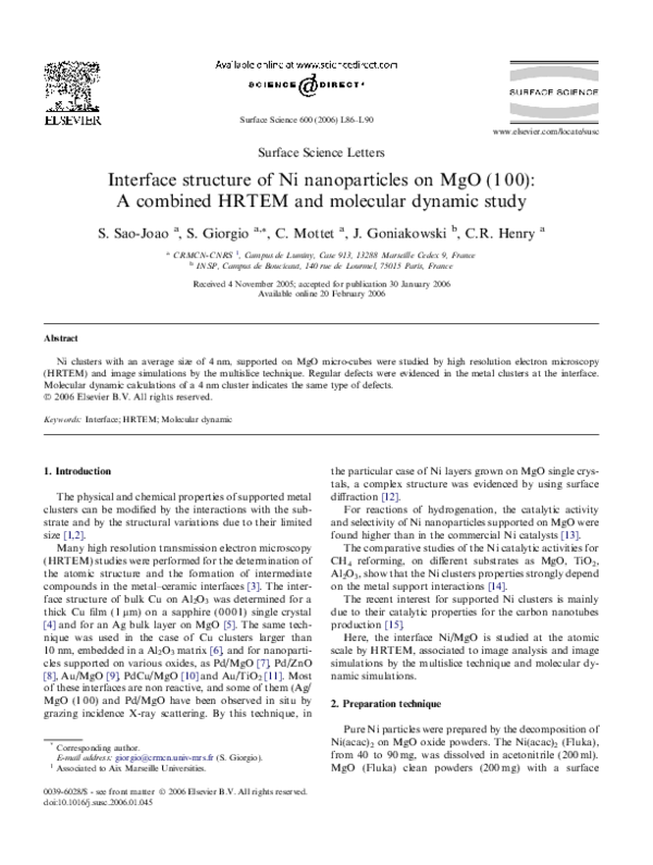 (PDF) Interface structure of Ni nanoparticles on MgO (100): A combined ...