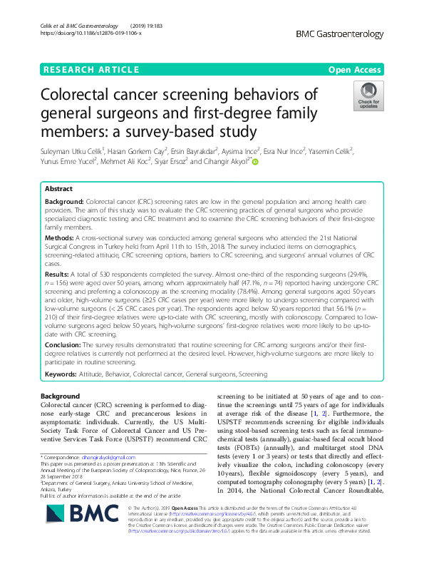 (PDF) Colorectal cancer screening behaviors of general surgeons and ...