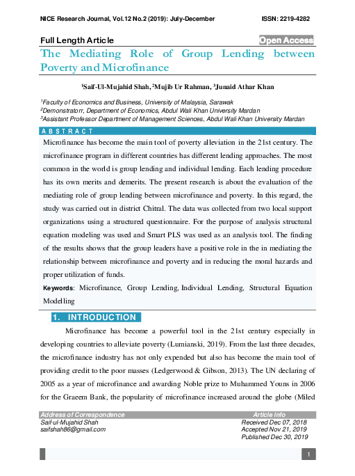 (PDF) The Mediating Role of Group Lending Between Poverty and Microfinance