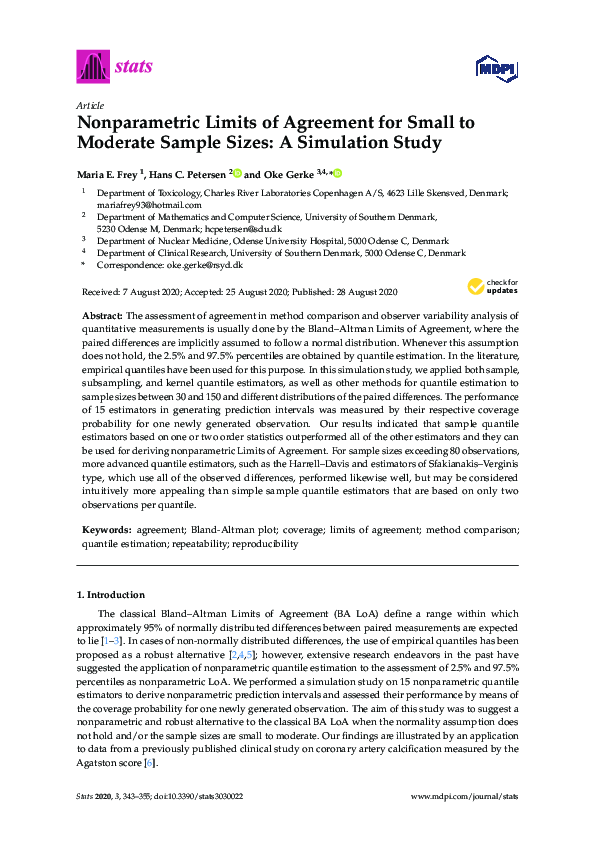 (PDF) Nonparametric Limits of Agreement for Small to Moderate Sample ...