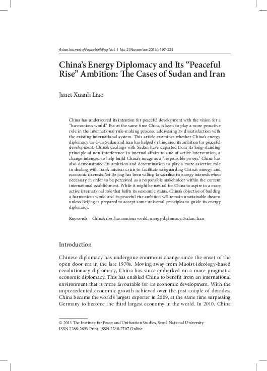 (PDF) China’s Energy Diplomacy and Its “Peaceful Rise” Ambition: The ...