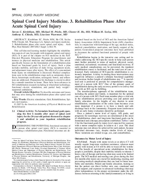 (PDF) Spinal cord injury medicine. 3. Rehabilitation phase after acute spinal cord injury