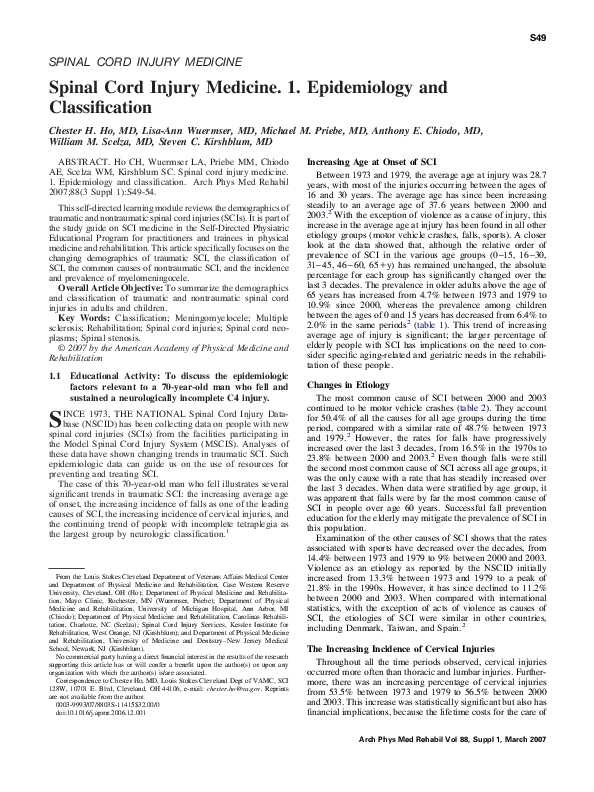 (PDF) Spinal cord injury medicine. 1. Epidemiology and classification