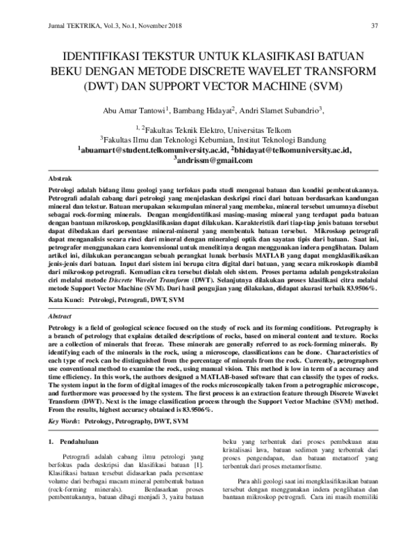 (PDF) Identifikasi Tekstur Untuk Klasifikasi Batuan Beku Dengan Metode Discrete Wavelet ...