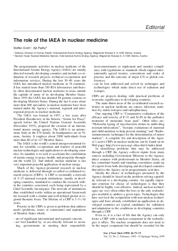 (PDF) The role of the IAEA in nuclear medicine