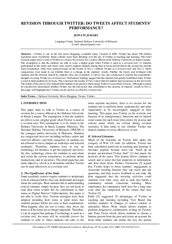 (PDF) Revision Through Twitter: Do Tweets Affect Students’ Performance?