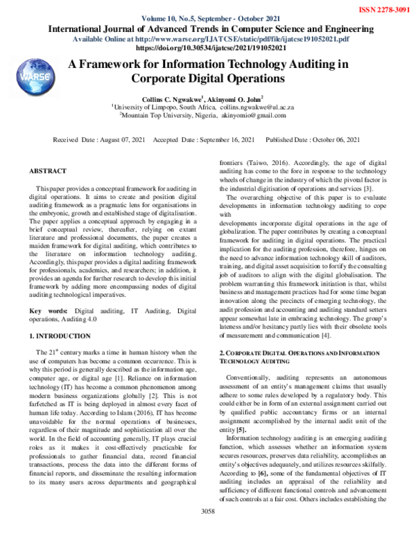 (PDF) A Framework for Information Technology Auditing in Corporate ...