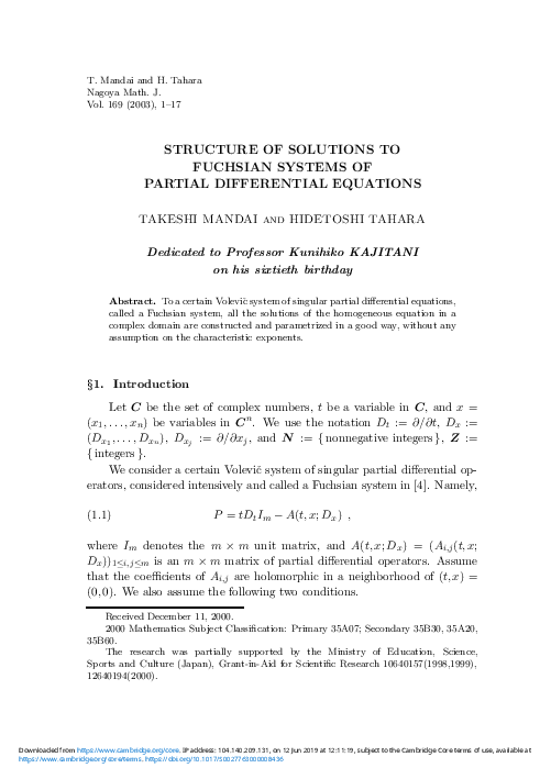(PDF) Structure of solutions to Fuchsian systems of partial ...