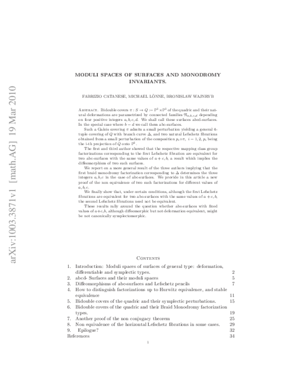 (PDF) Moduli spaces of surfaces and monodromy invariants
