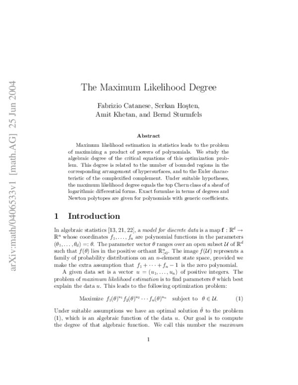 (PDF) The maximum likelihood degree