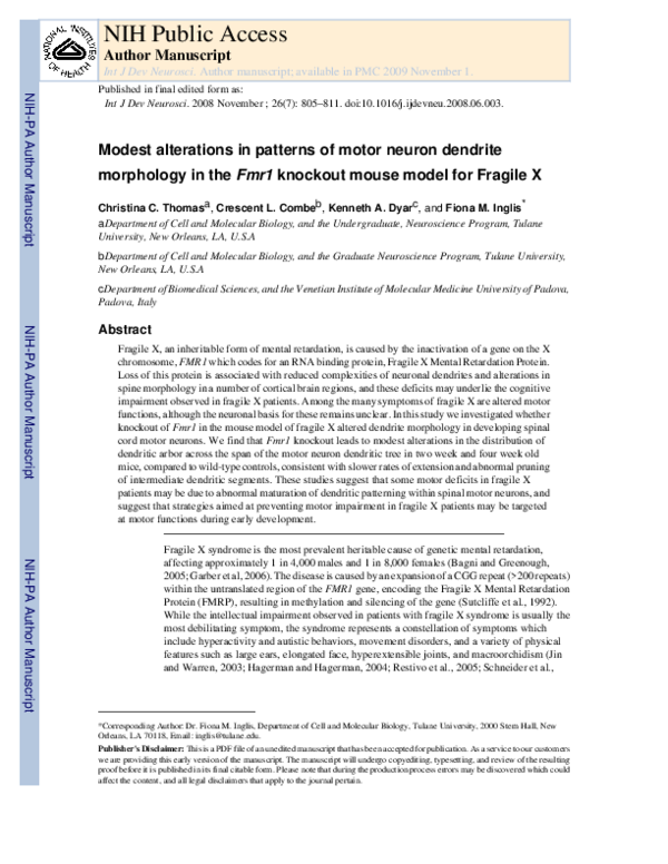 (PDF) Modest alterations in patterns of motor neuron dendrite ...