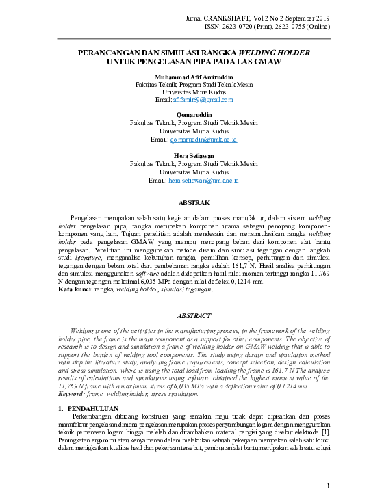 (PDF) Rancang Bangun Rangka Alat Bantu Pengelasan Pipa Pada Las Gmaw Menggunakan Simulasi ...