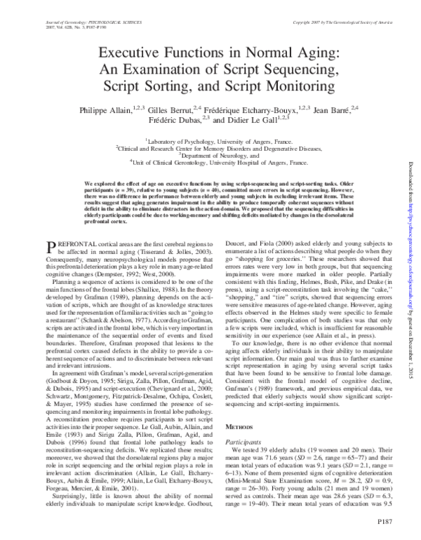 (PDF) Executive Functions in Normal Aging: An Examination of Script ...