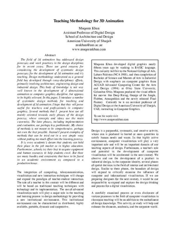 (PDF) Teaching methodology for 3D animation