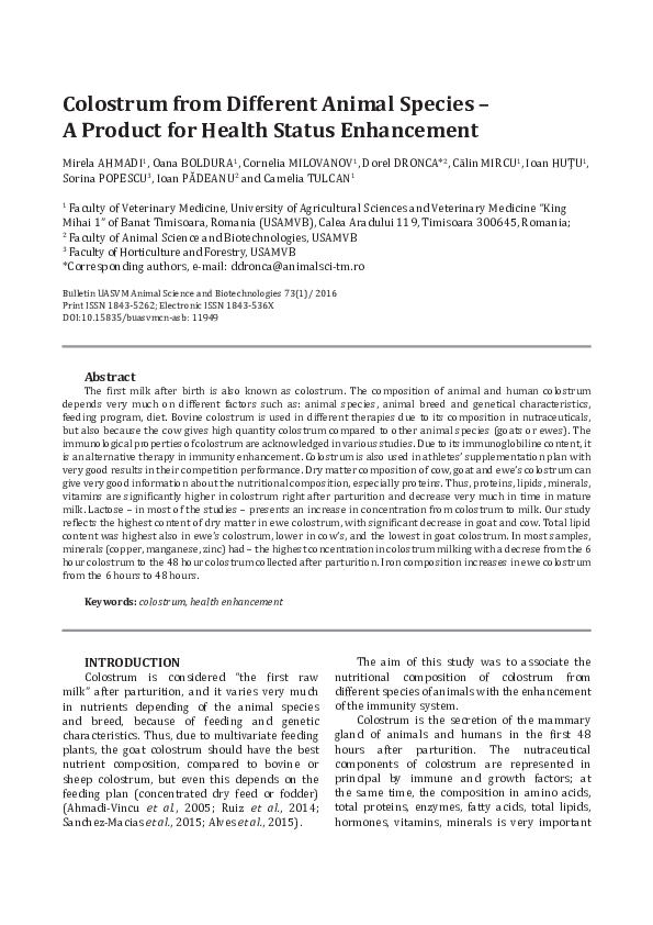 (PDF) Colostrum from Different Animal Species – A Product for Health ...