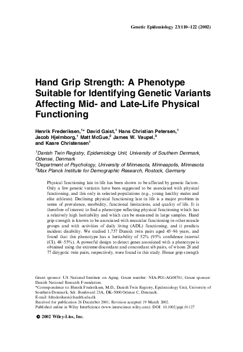 (PDF) Hand grip strength: A phenotype suitable for identifying genetic ...