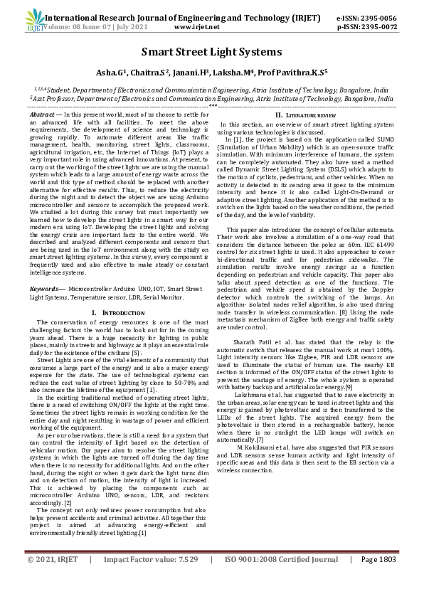 (PDF) IRJET- Smart Street Light Systems