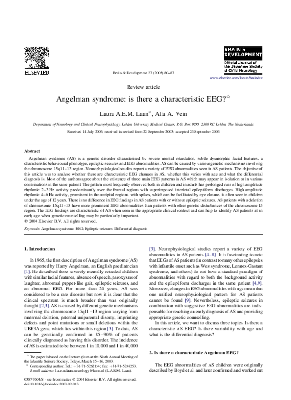 (PDF) Angelman syndrome: is there a characteristic EEG?