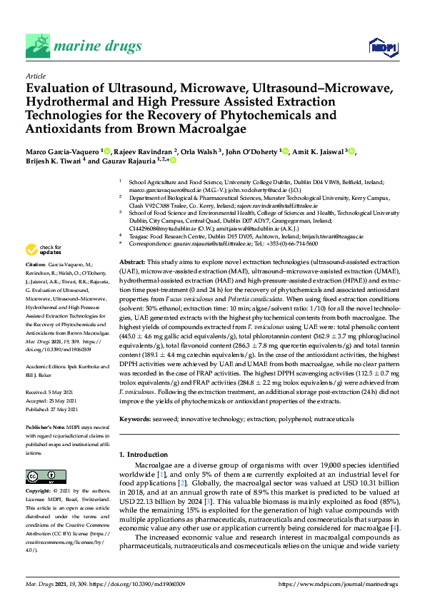 (PDF) Evaluation of Ultrasound, Microwave, Ultrasound–Microwave ...