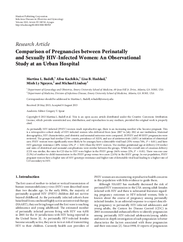 (PDF) Comparison of Pregnancies between Perinatally and Sexually HIV ...