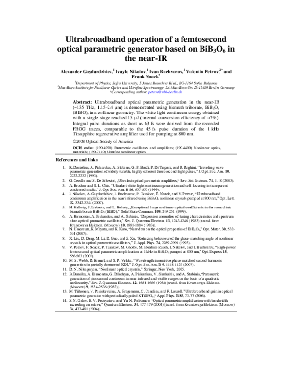 (PDF) Ultrabroadband operation of a femtosecond optical parametric ...