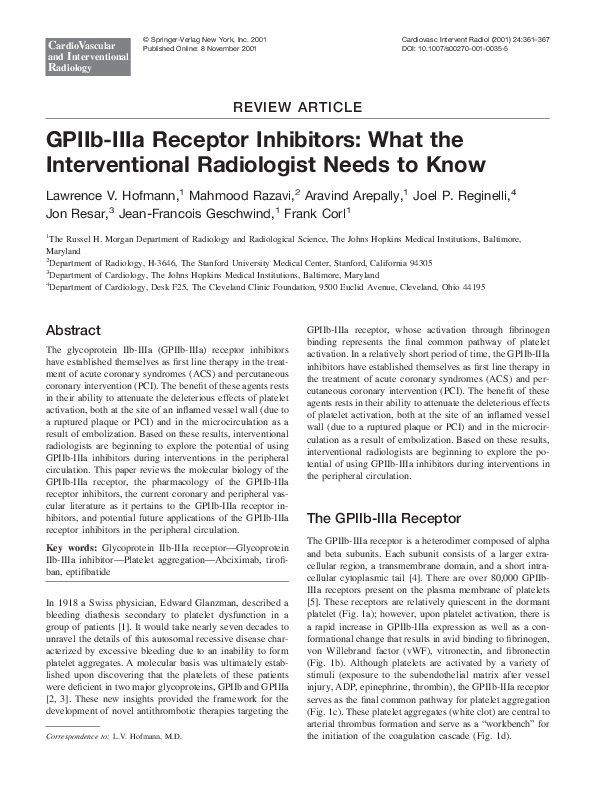 (PDF) GPIIb-IIIa Receptor Inhibitors: What the Interventional ...