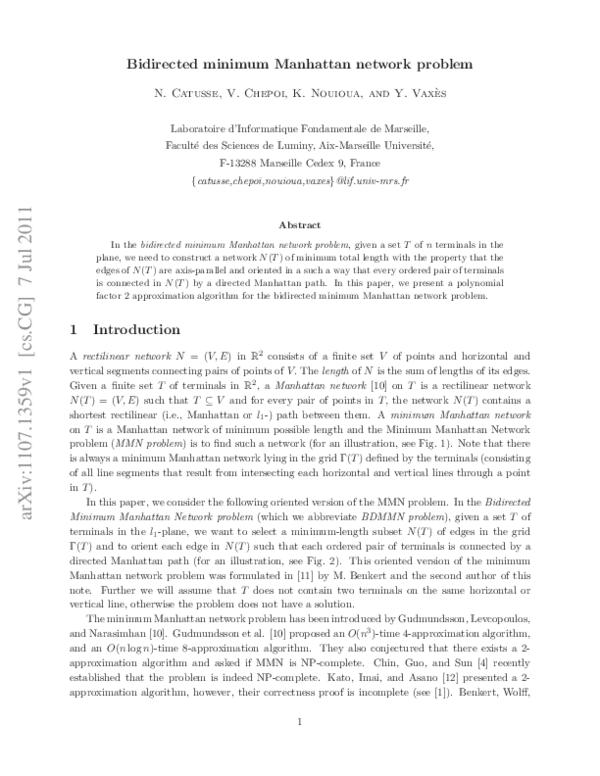 (PDF) Bidirected minimum Manhattan network problem