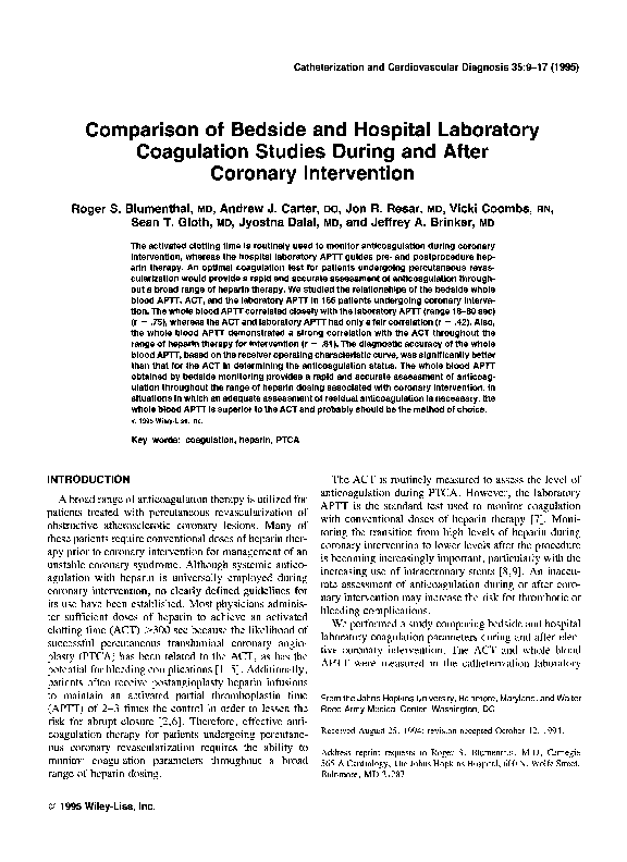 (PDF) Comparison of bedside and hospital laboratory coagulation studies ...
