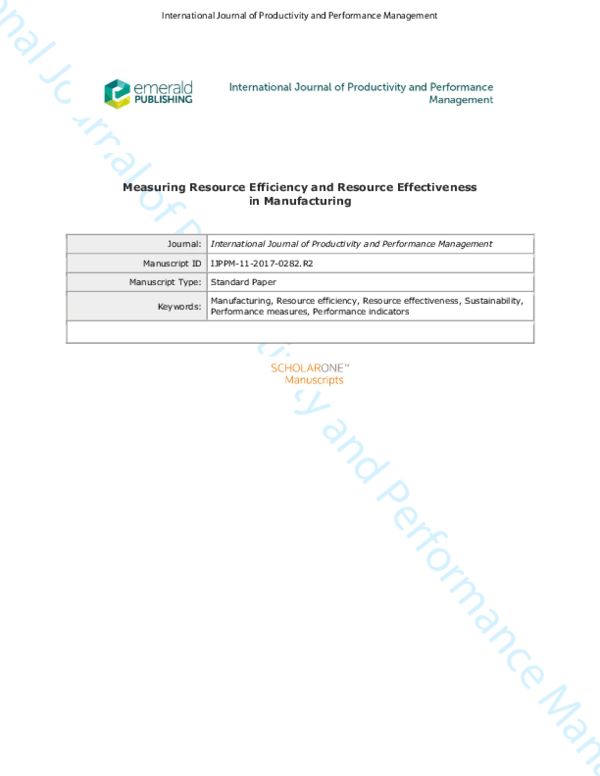 (PDF) Measuring resource efficiency and resource effectiveness in ...