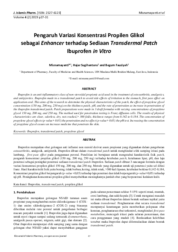 (PDF) Pengaruh Variasi Konsentrasi Propilen Glikol Sebagai Enhancer Terhadap Sediaan Transdermal ...