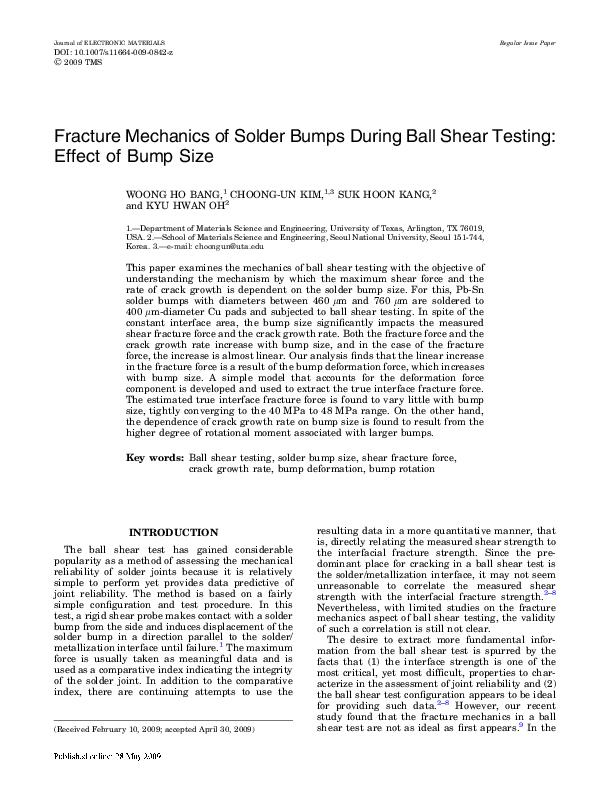 (PDF) Fracture Mechanics of Solder Bumps During Ball Shear Testing ...