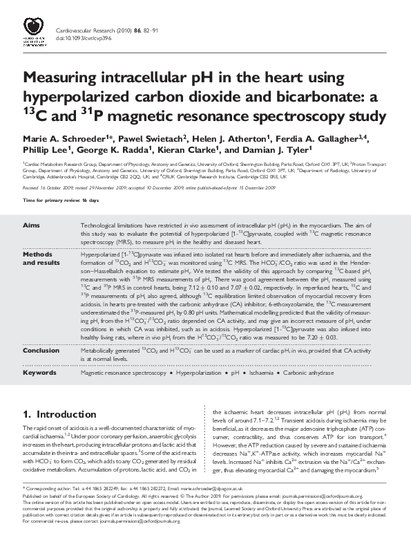 (PDF) Measuring intracellular pH in the heart using hyperpolarized carbon dioxide and ...
