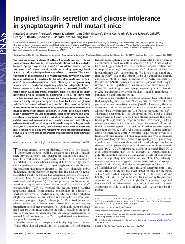 (PDF) Impaired insulin secretion and glucose intolerance in ...