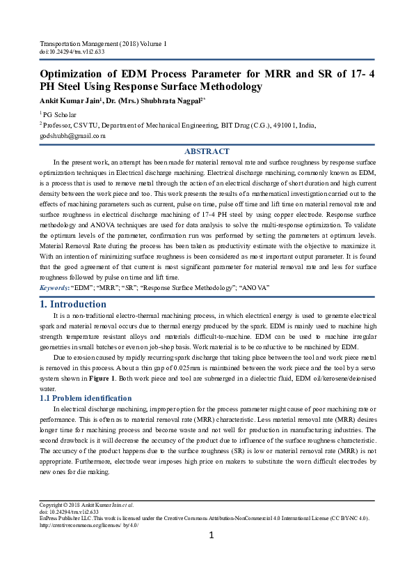 (PDF) Optimization of EDM Process Parameter for MRR and SR of 17- 4 PH Steel Using Response ...