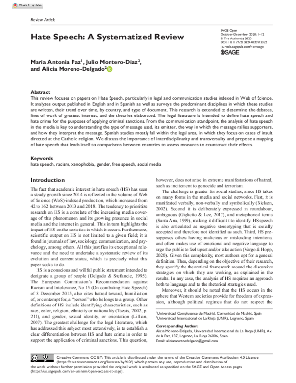 (PDF) Hate Speech: A Systematized Review