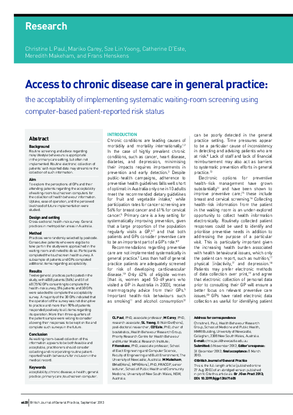 (PDF) Access to chronic disease care in the general practice setting ...