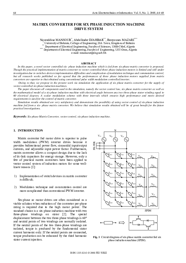 (PDF) Matrix Converter for Six Phase Induction Machine Drive System