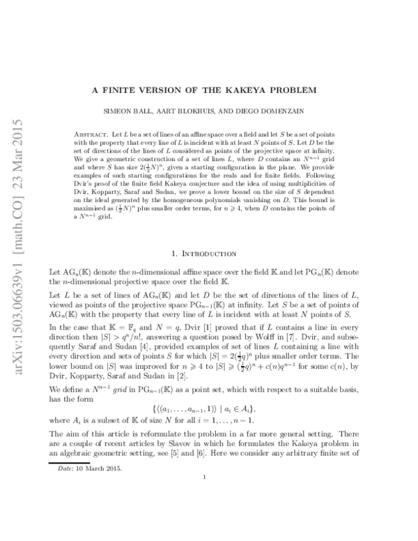 (PDF) A finite version of the Kakeya problem