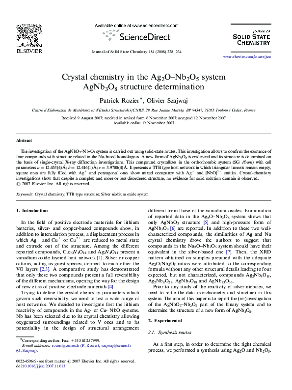 (PDF) Crystal chemistry in the Ag2O–Nb2O5 system