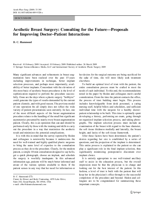 (PDF) Aesthetic Breast Surgery: Consulting for the Future—Proposals for ...