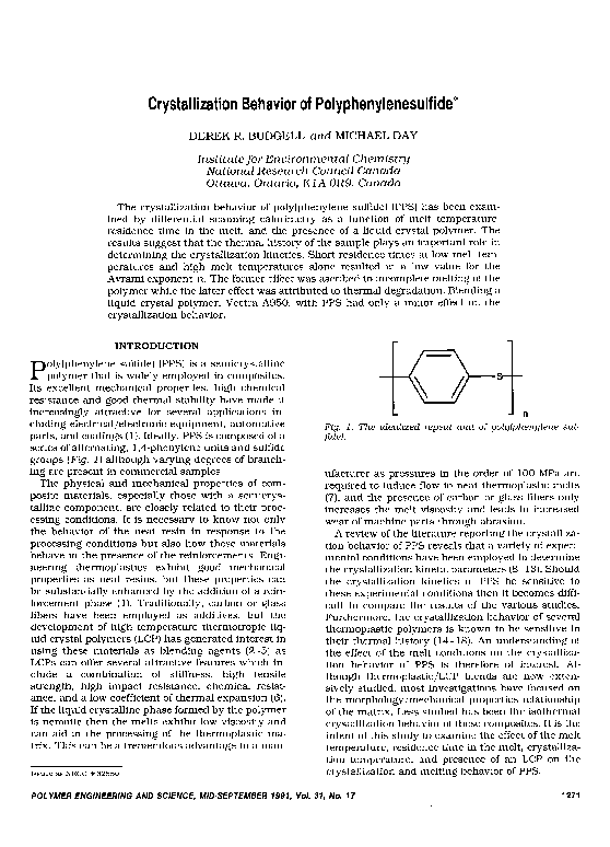 (PDF) Crystallization behavior of polyphenylene sulfide (PPS) and PPS ...