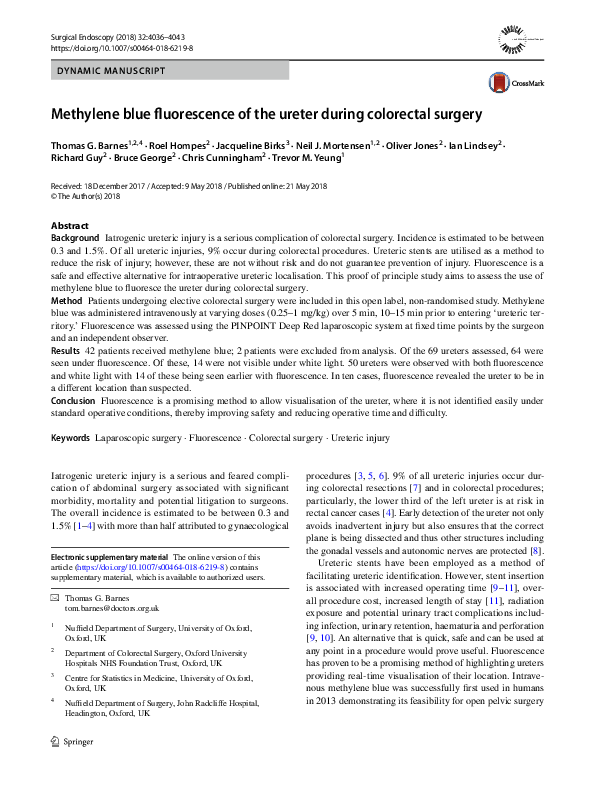 (PDF) Methylene blue fluorescence of the ureter during colorectal surgery