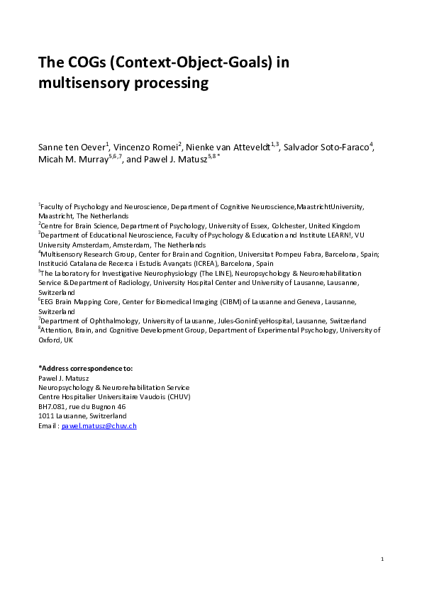 (PDF) The COGs (context, object, and goals) in multisensory processing
